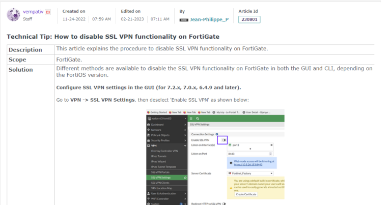 FortiGate SSL-VPN脆弱性対応（無効化手順） | インフラエンジニアの作業記録